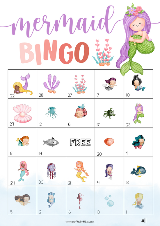 50 Mermaid Bingo Cards (5x5) – CraftedwithBliss