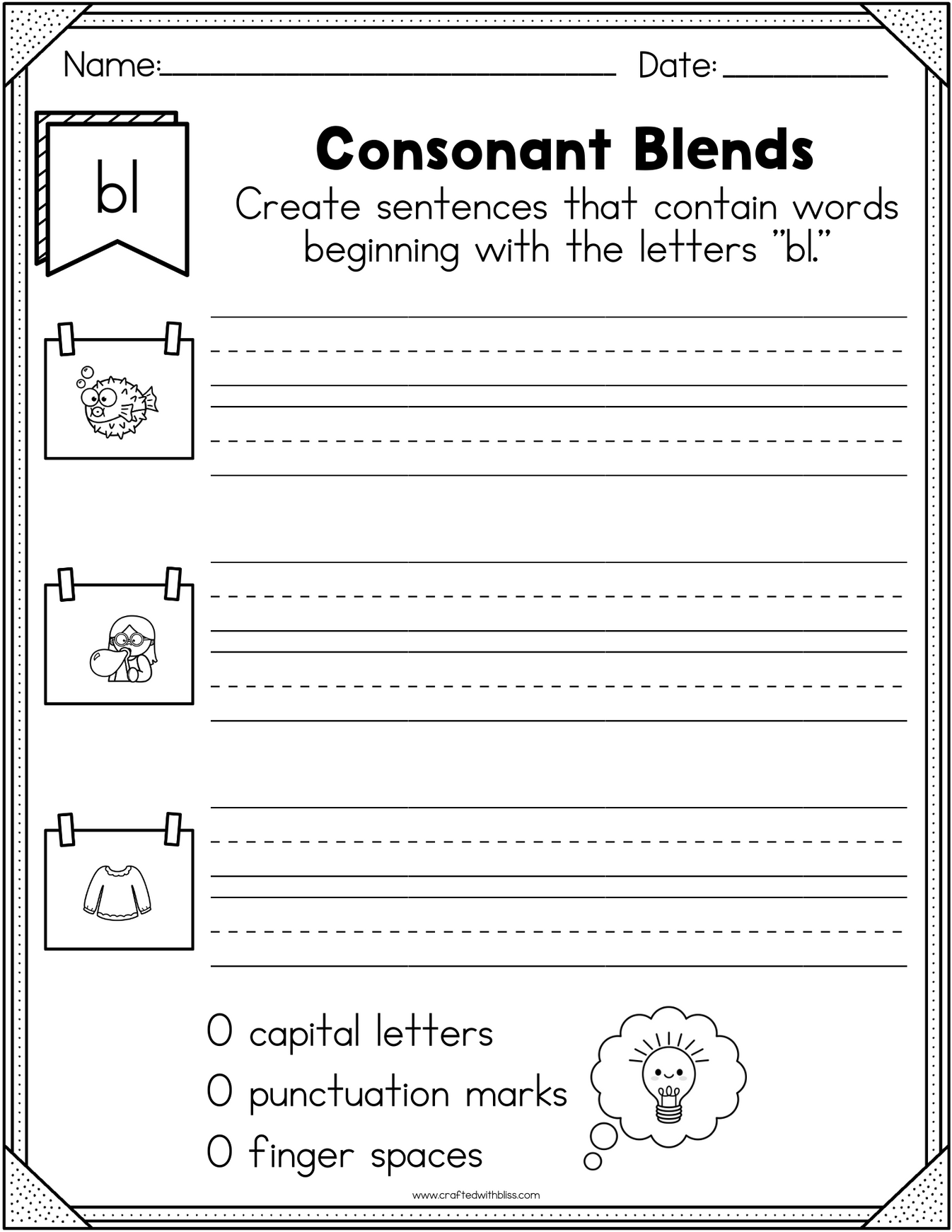 NO PREP BL Beginning Blend Phonics Worksheet – CraftedwithBliss