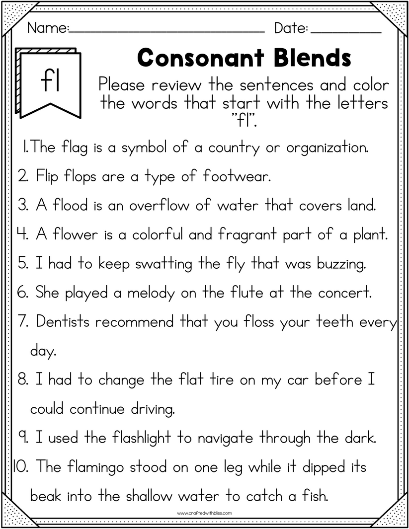 NO PREP FL Beginning Blend Phonics Worksheet - 25 PAGES – CraftedwithBliss