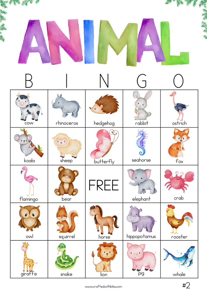 50 Watercolor Animal Bingo Cards (5x5) – CraftedwithBliss