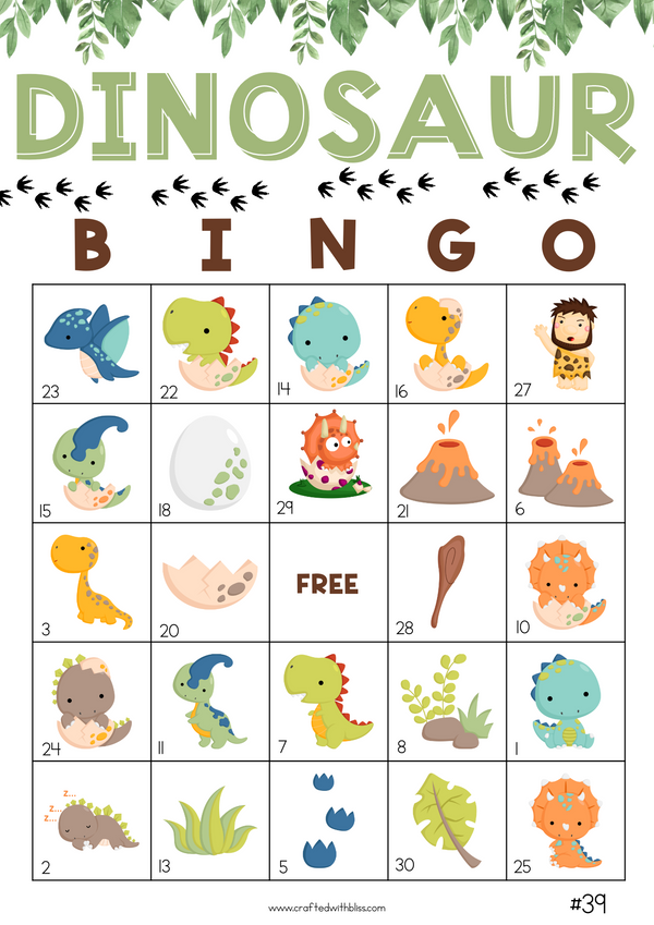 50 Dinosaur Bingo Cards (5x5) – CraftedwithBliss