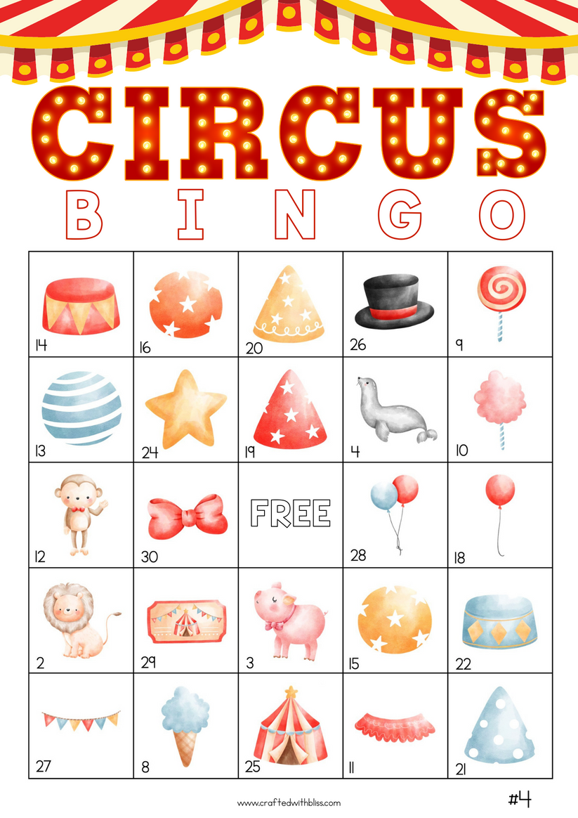 50 Circus Bingo Cards (5x5) – CraftedwithBliss