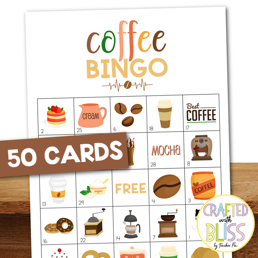 50 Coffee Bingo Cards (5x5) – CraftedwithBliss