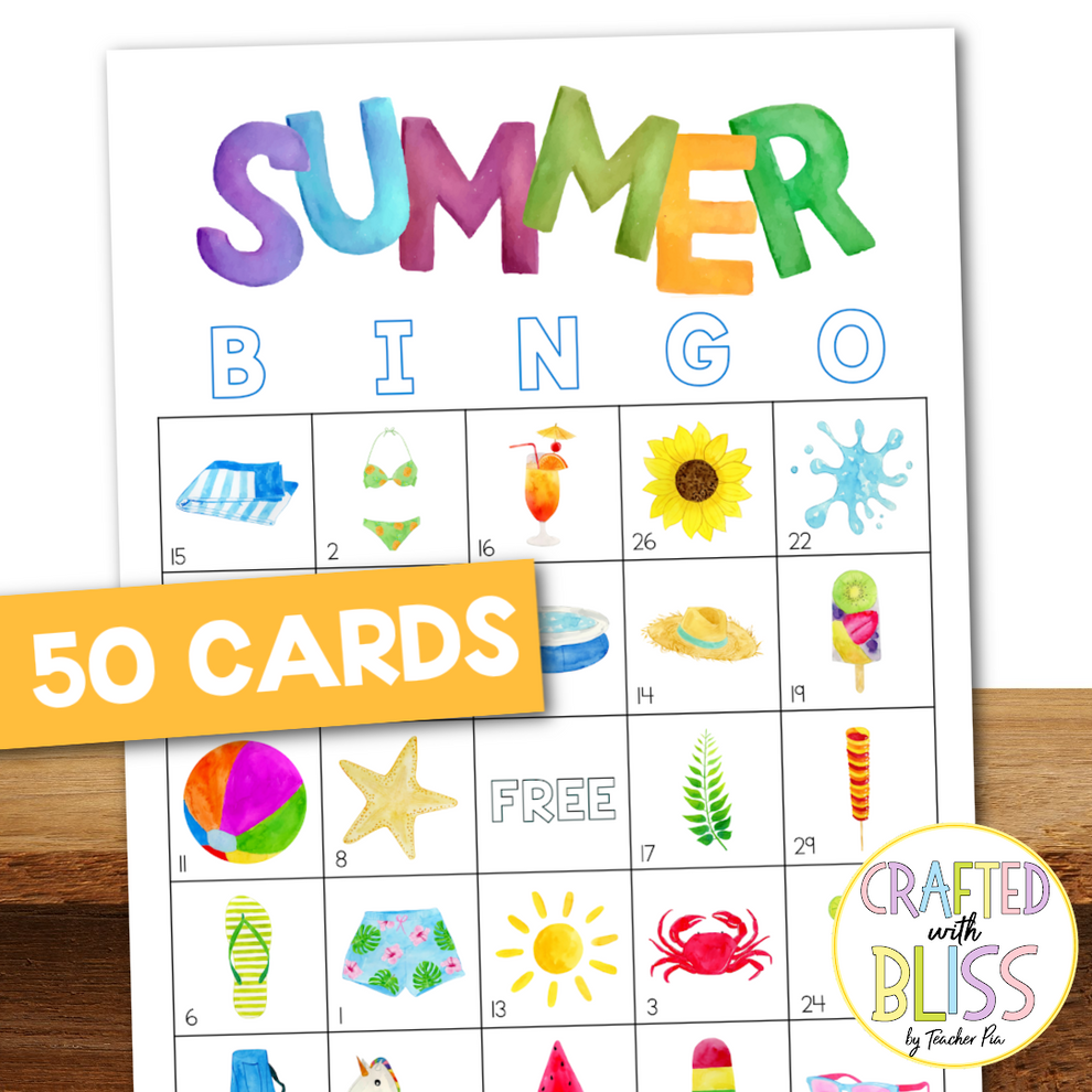 Summer Bingo Fun Pack with 50 Cards – CraftedwithBliss