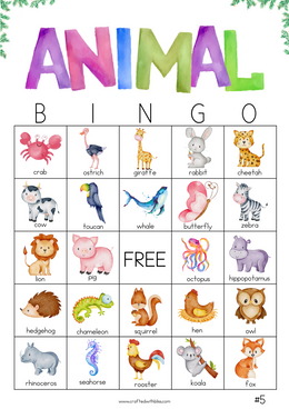 50 Watercolor Animal Bingo Cards (5x5) – CraftedwithBliss