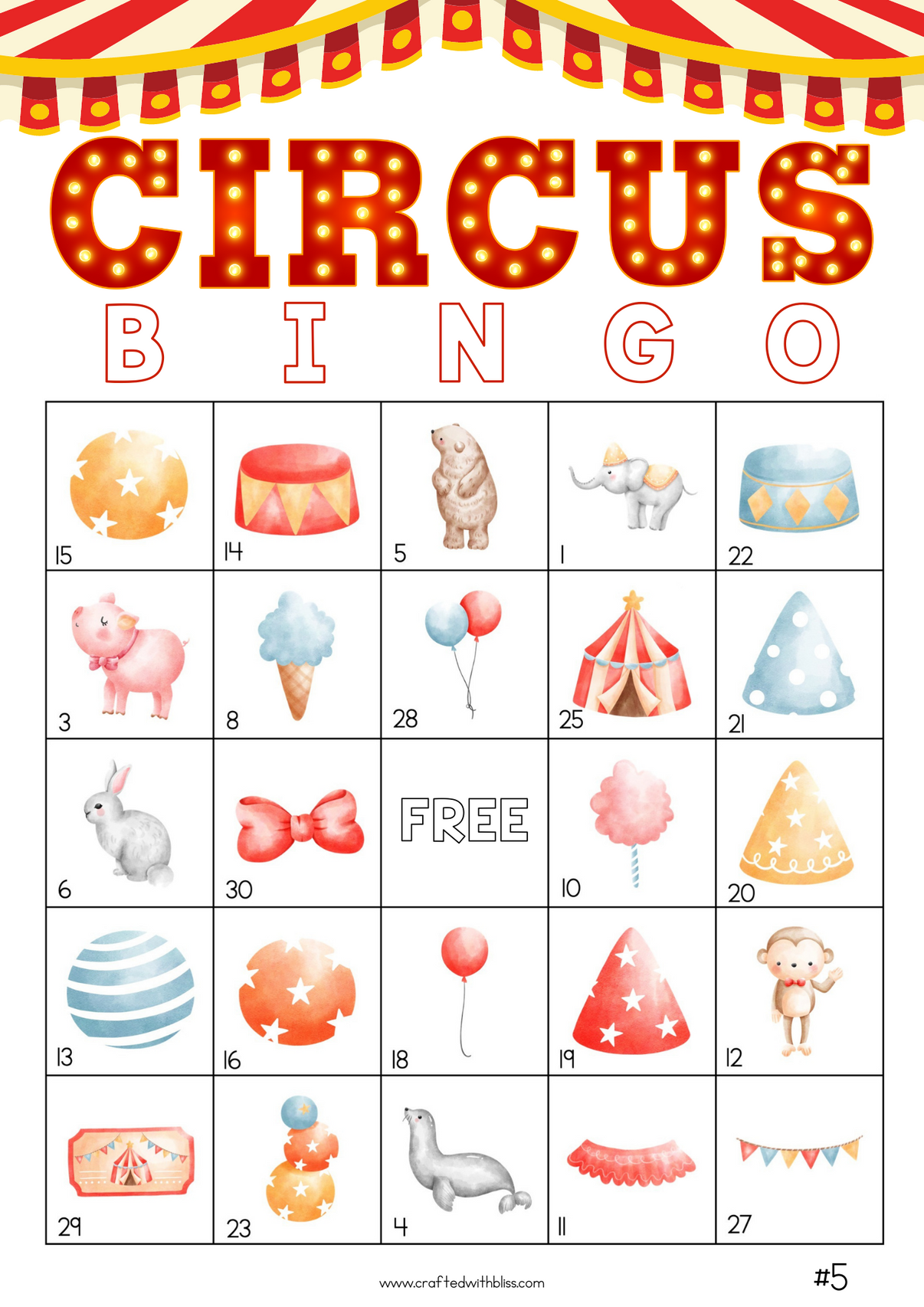 50 Circus Bingo Cards (5x5) – CraftedwithBliss