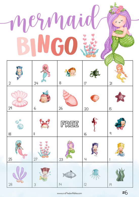 50 Mermaid Bingo Cards (5x5) – CraftedwithBliss