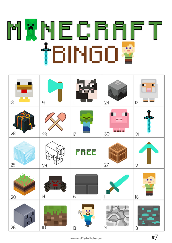 50 Minecraft Bingo Cards (5x5) – CraftedwithBliss