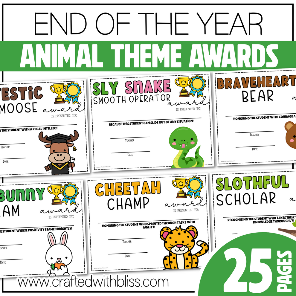 Editable End of the Year Awards Classroom Certificate Animal Theme ...