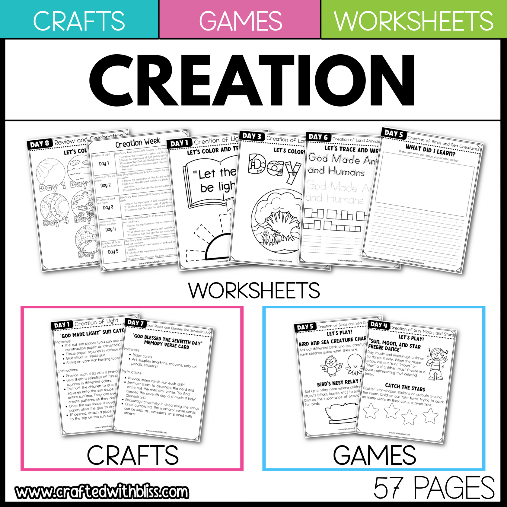 Creation Bible Story Worksheet Games Crafts Christian Sunday School Pr ...