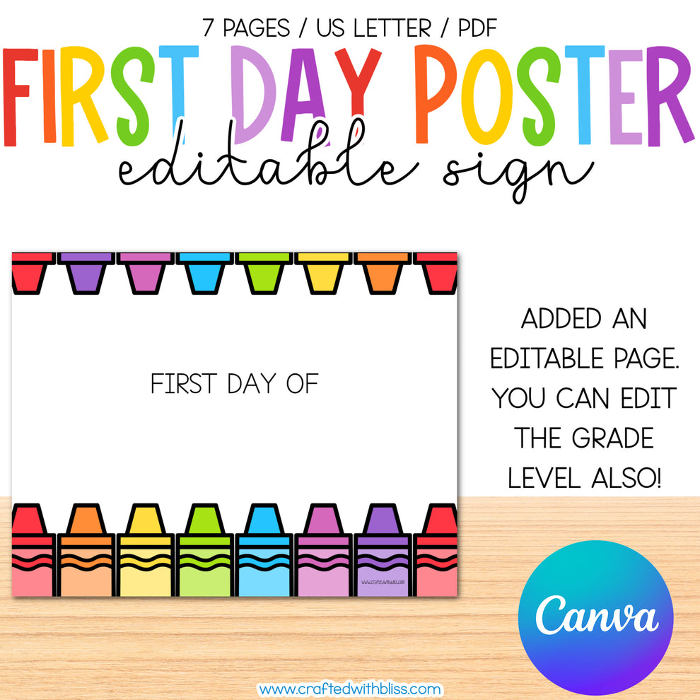 Editable First Day of School Poster Rainbow Theme | Canva Template | R ...