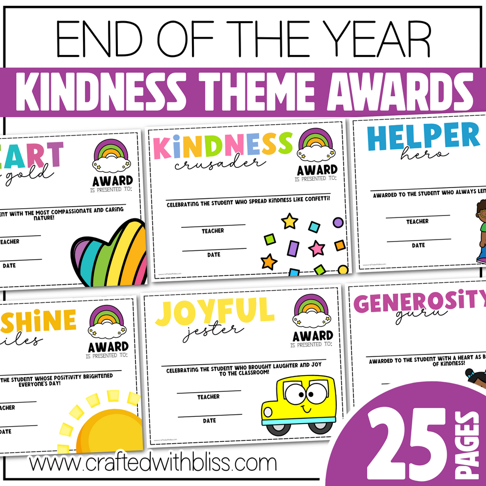 Editable End of the Year Awards Classroom Certificate Kindness Theme ...
