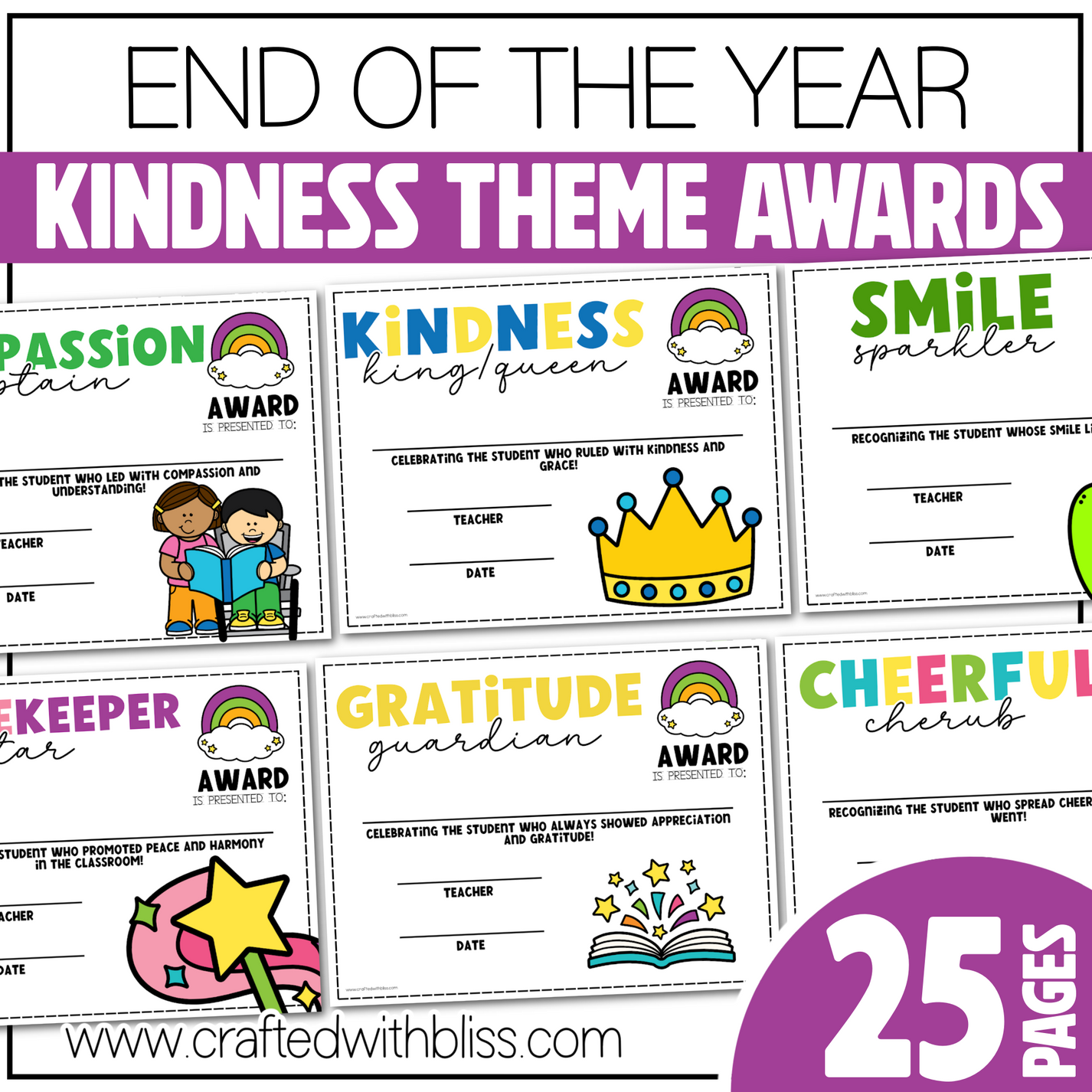 Editable End of the Year Awards Classroom Certificate Kindness Theme ...