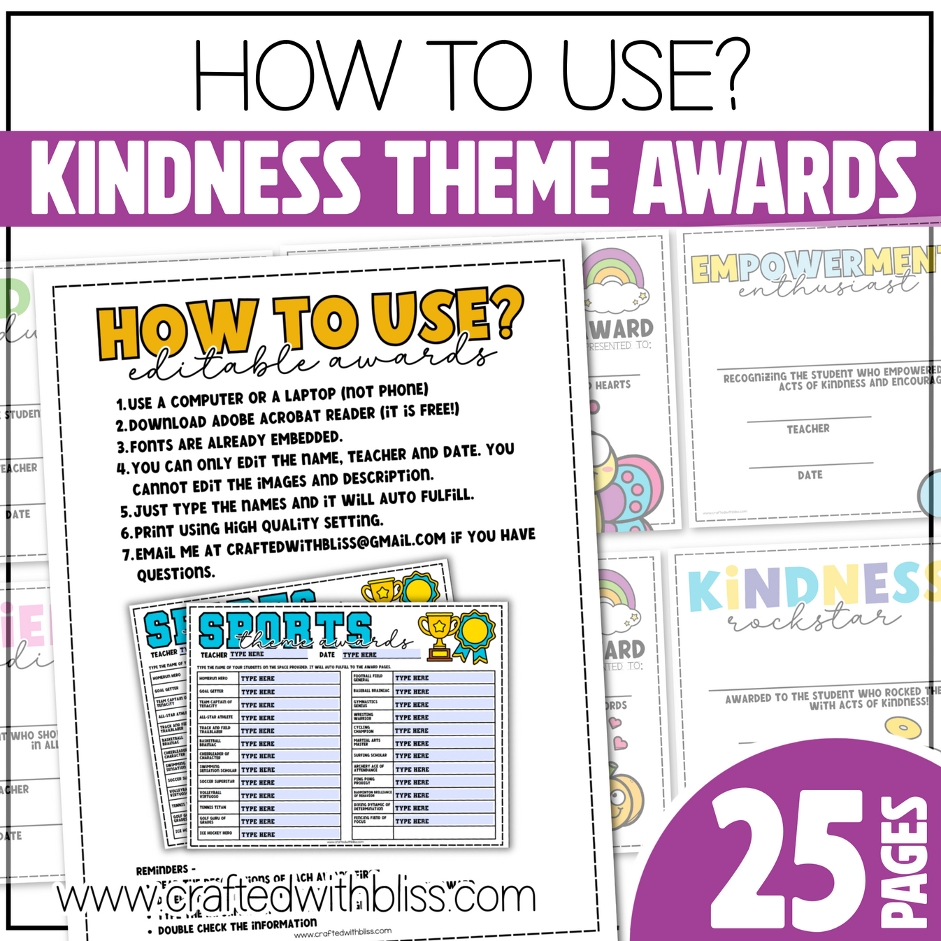 Editable End of the Year Awards Classroom Certificate Kindness Theme ...