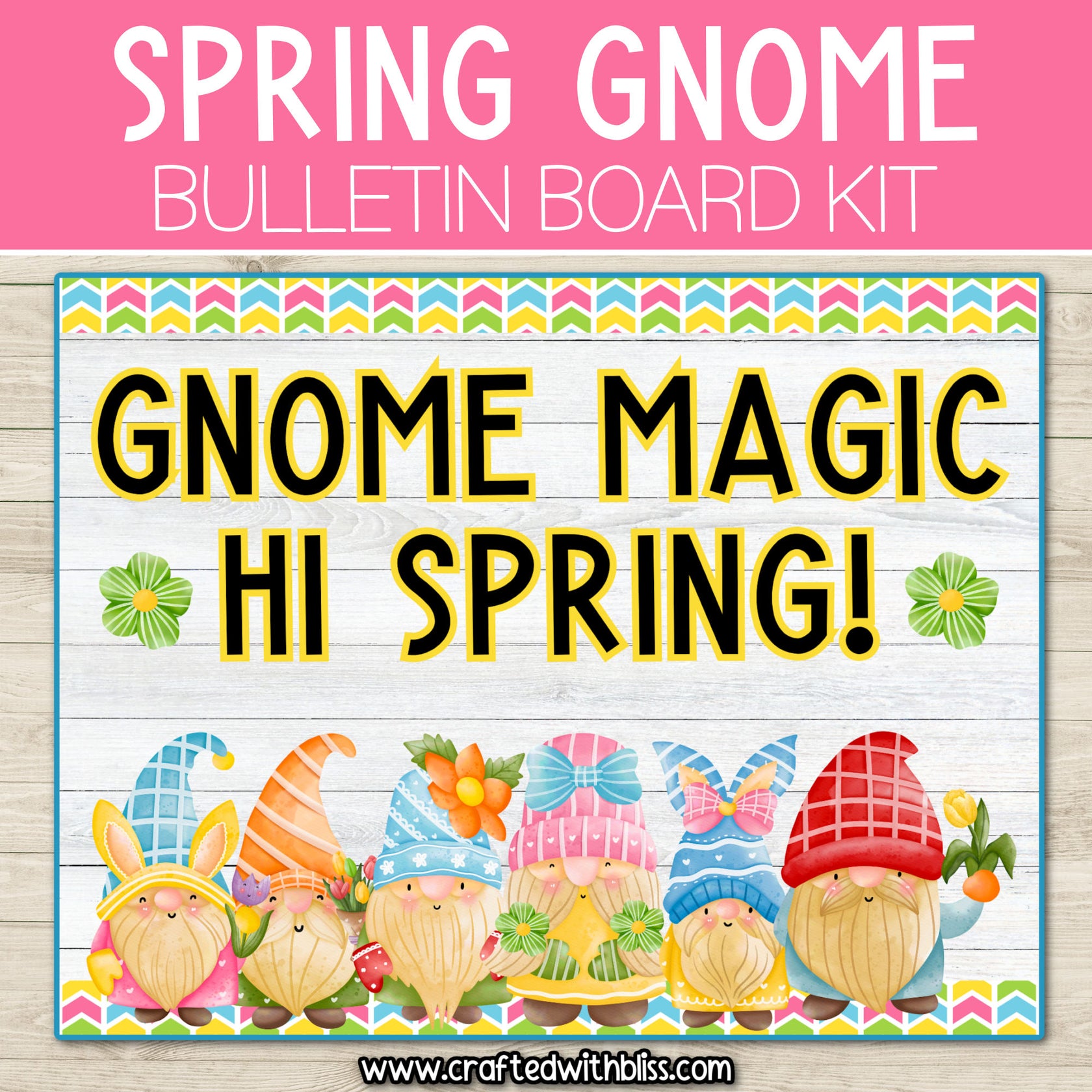 Hello Spring Gnomes Bulletin Board Kit Door Classroom Decor March Gnom ...