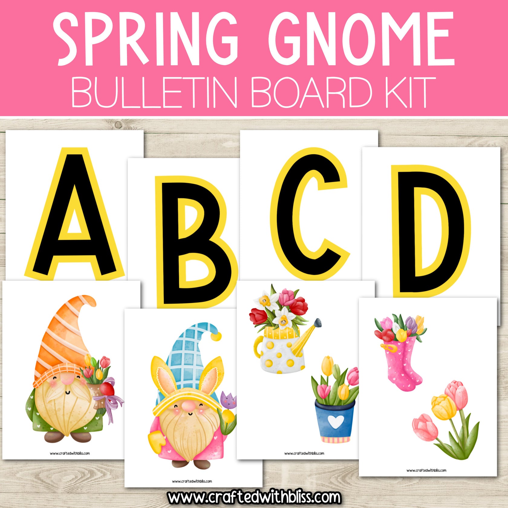 Hello Spring Gnomes Bulletin Board Kit Door Classroom Decor March Gnom ...