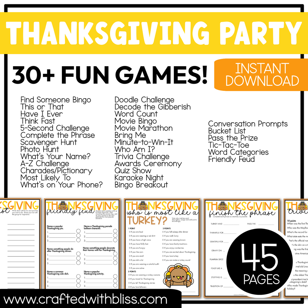 Printable Thanksgiving Party Games For All Bundle 30+ Games ...
