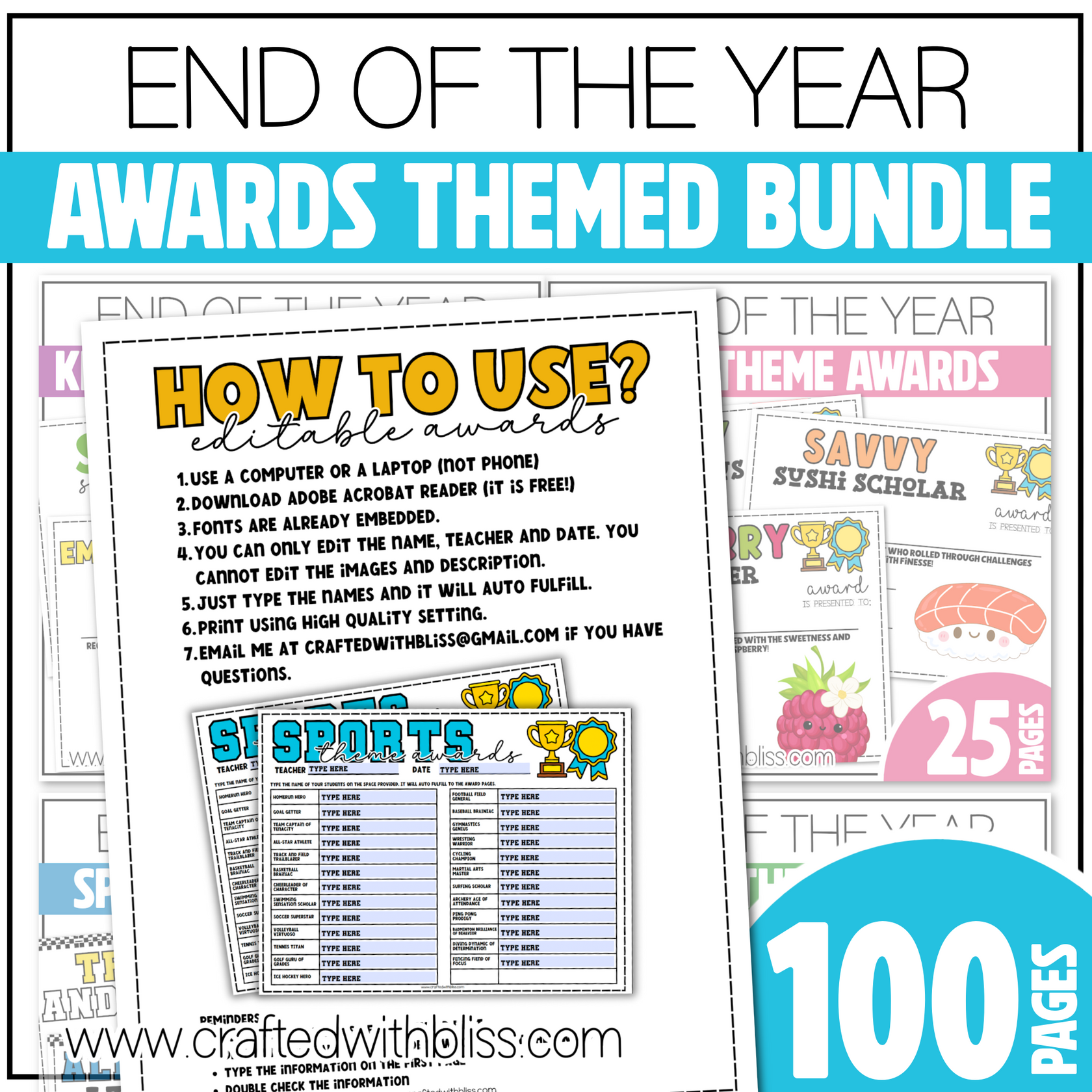 Editable End of the Year Awards Classroom Certificate Themed Bundle ...