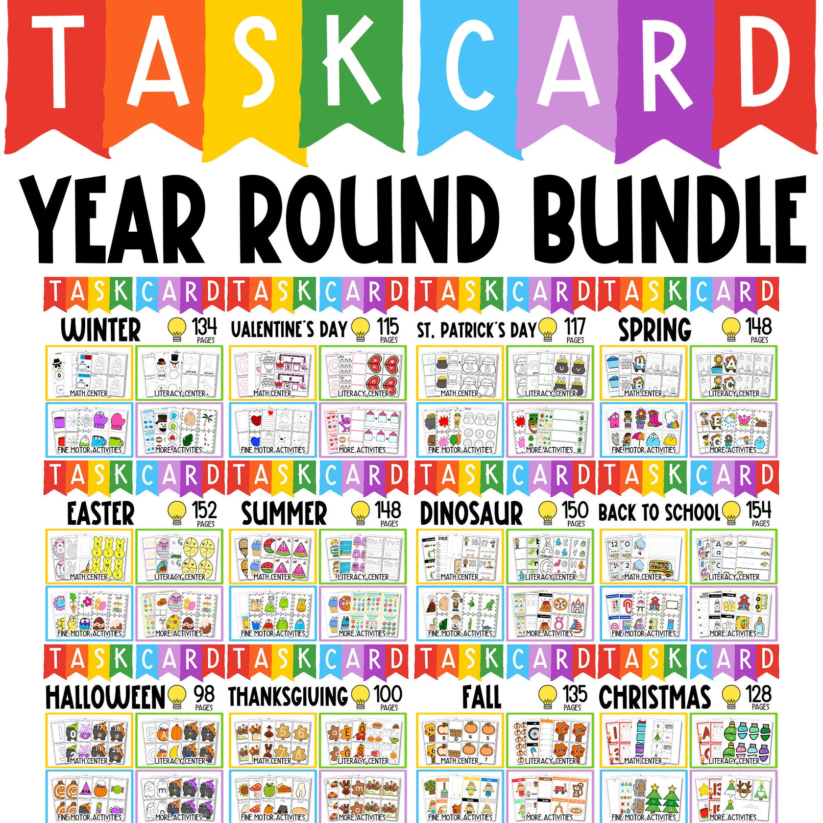All Year Task Cards Math and Literacy Mega Bundle (Preschool, Sped, Ki ...