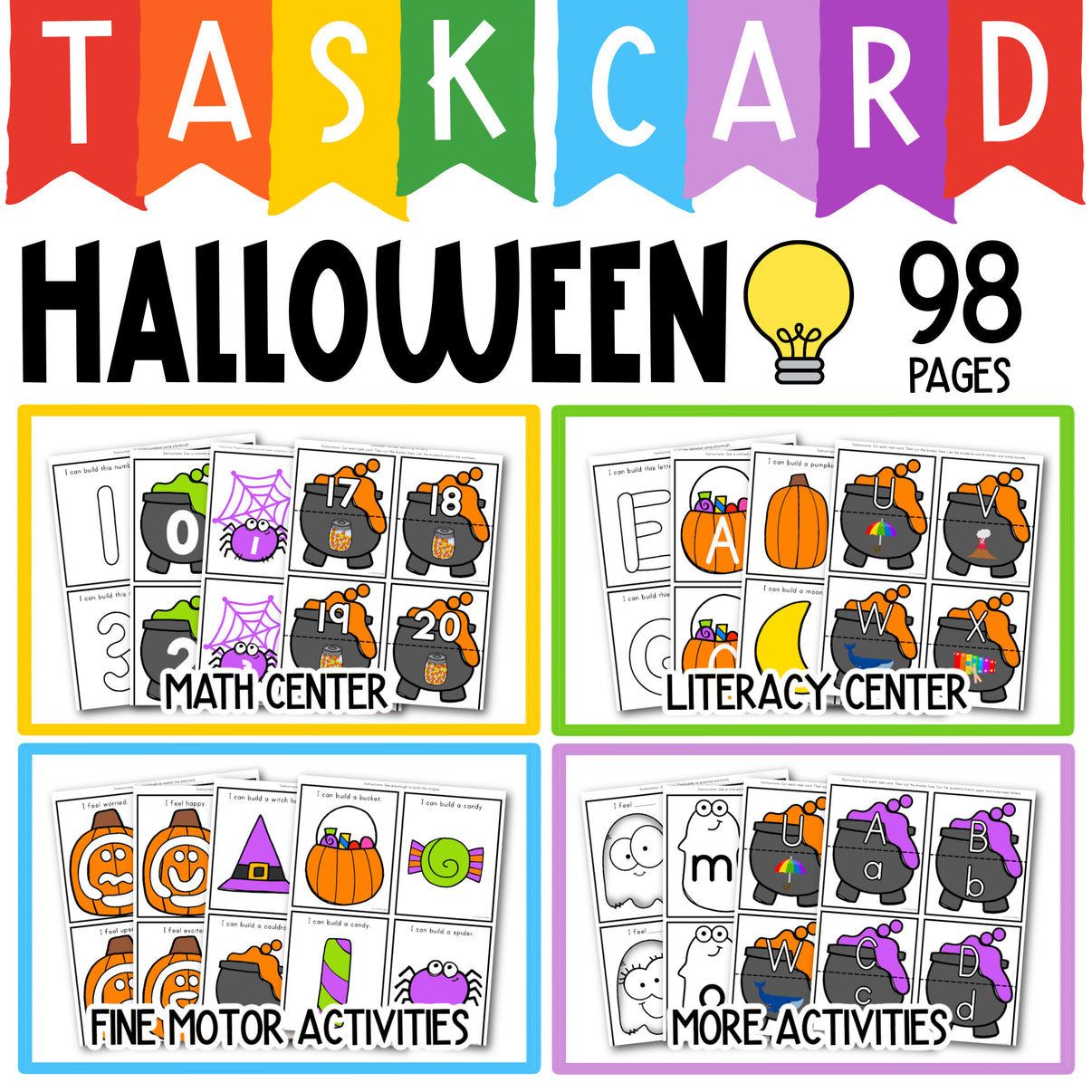 Halloween Math and Literacy Task Cards | October Task Boxes Morning Wo ...