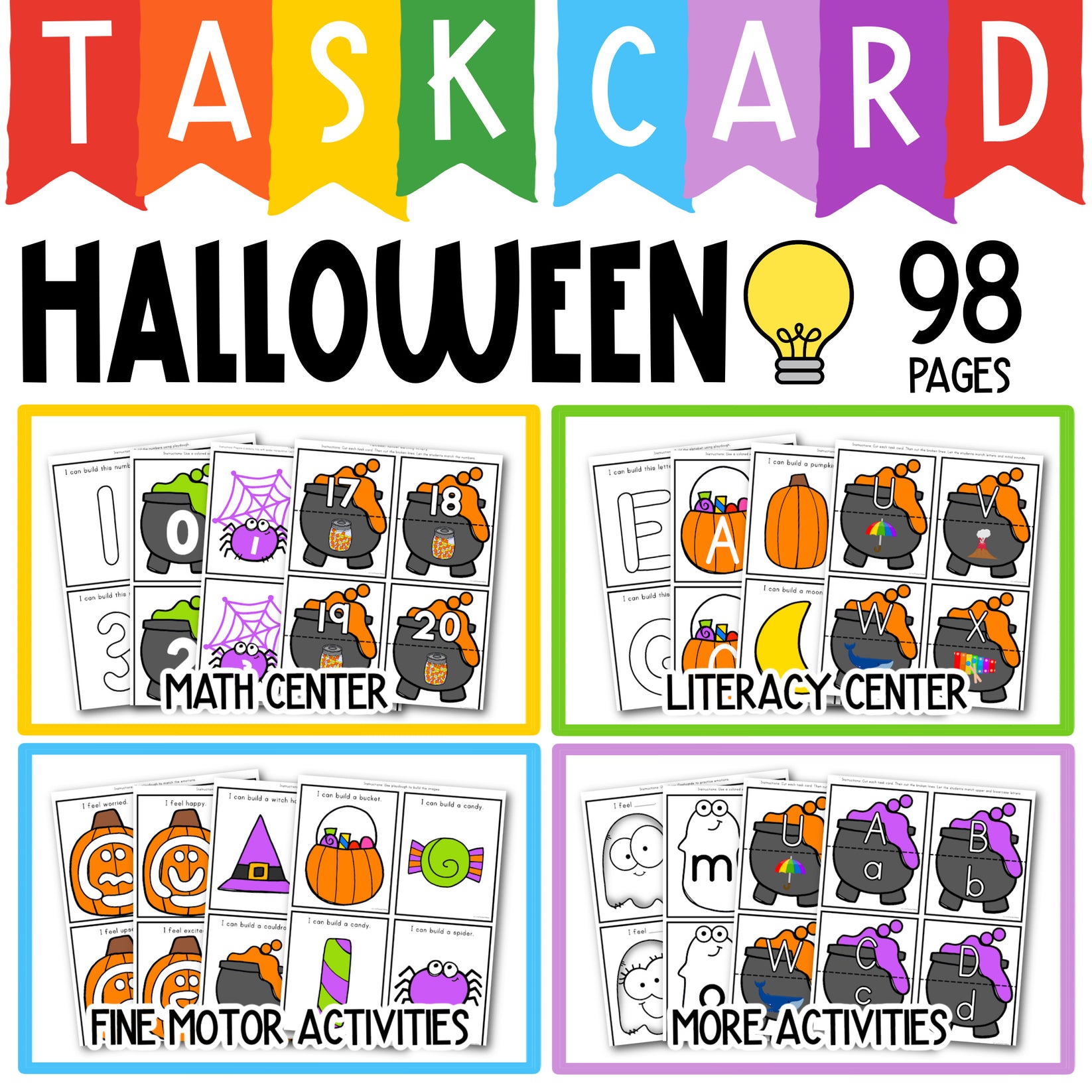Halloween Math and Literacy Task Cards | October Task Boxes Morning Wo ...