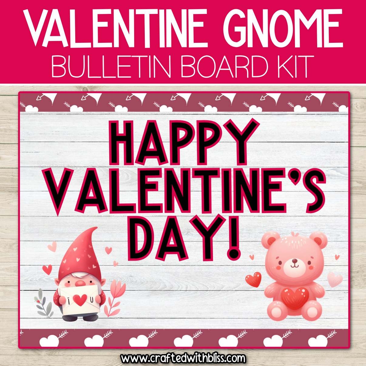 Valentine's Day Gnome Bulletin Board Kit Door Classroom Decor February ...