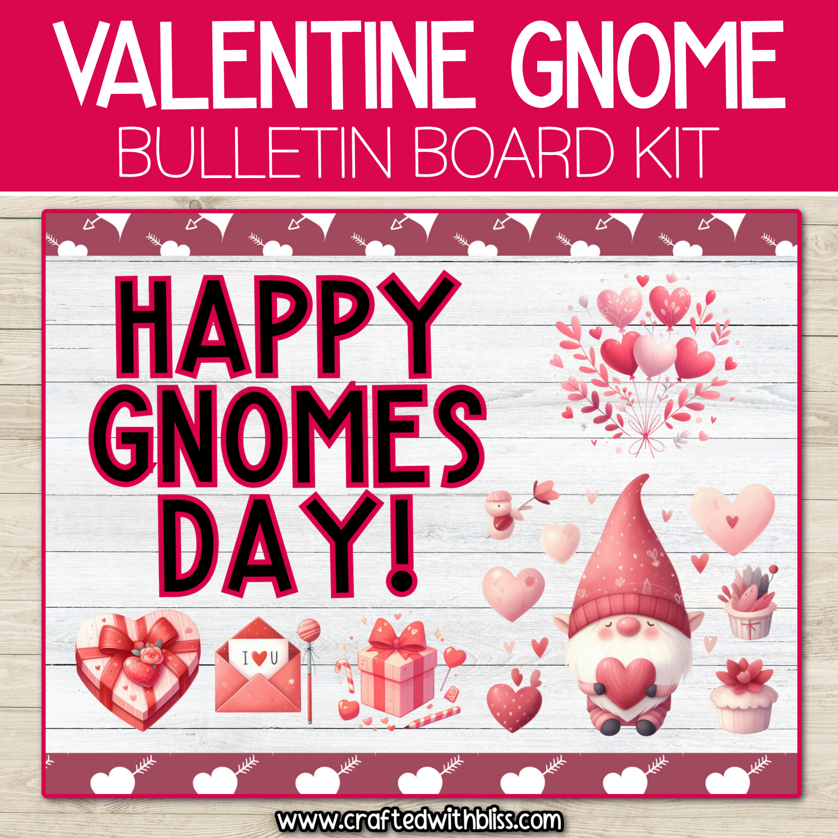 Valentine's Day Gnome Bulletin Board Kit Door Classroom Decor February ...