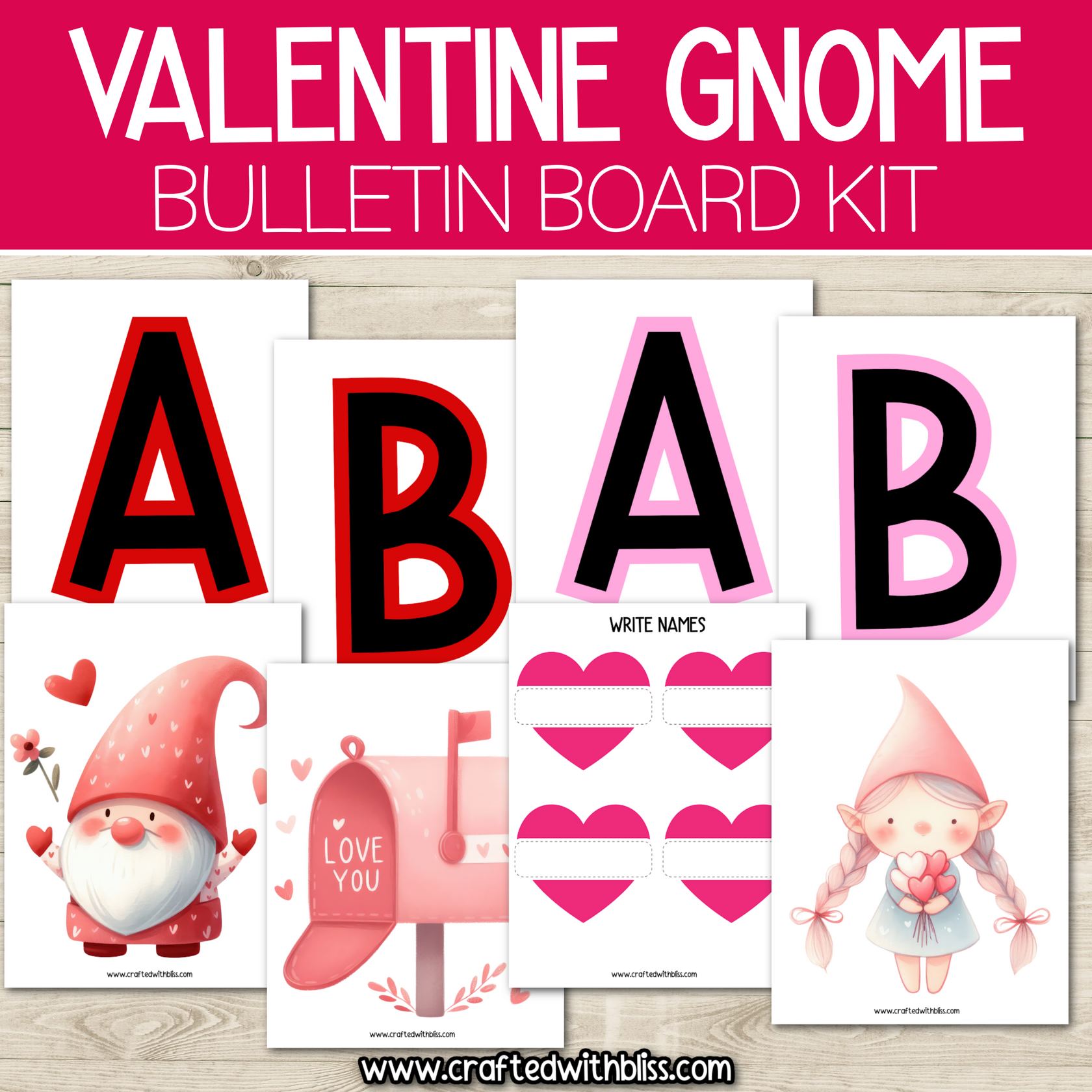 Valentine's Day Gnome Bulletin Board Kit Door Classroom Decor February ...