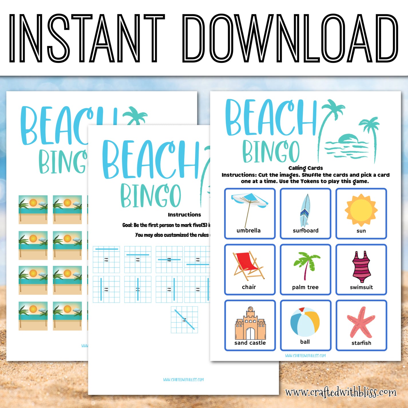 Beach Bingo For Kids - 10 Cards – CraftedwithBliss