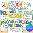 Editable Classroom Sign Rainbow Theme | Rainbow Classroom Decor | Canv ...