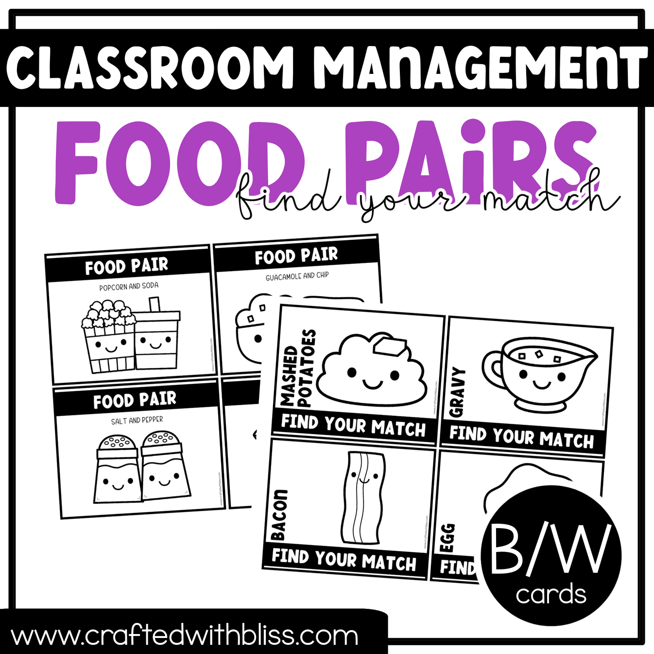 Cute Food Pairs Find Your Partner Visual Cards | Classroom Management ...