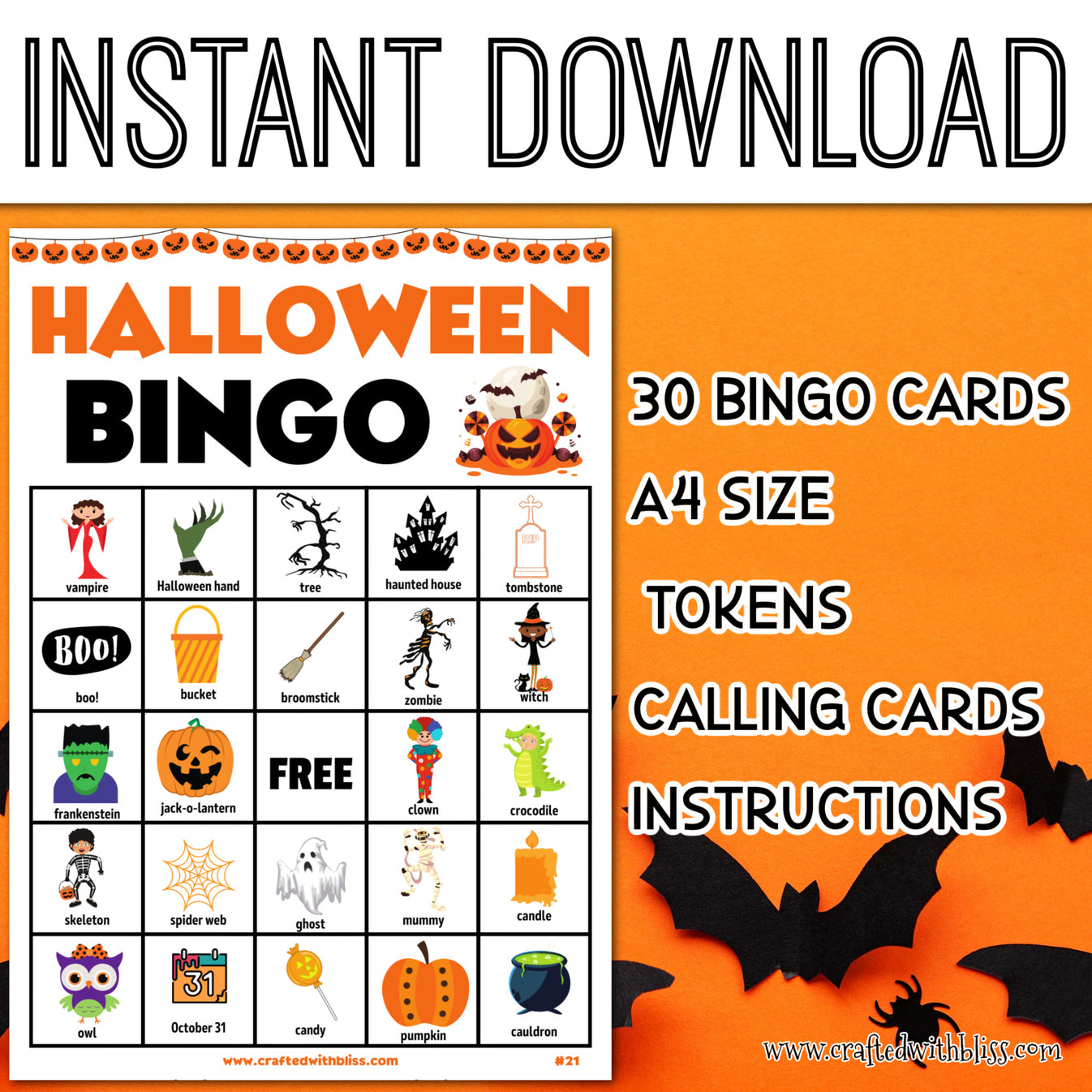 Halloween Bingo For Kids - 30 Cards – CraftedwithBliss