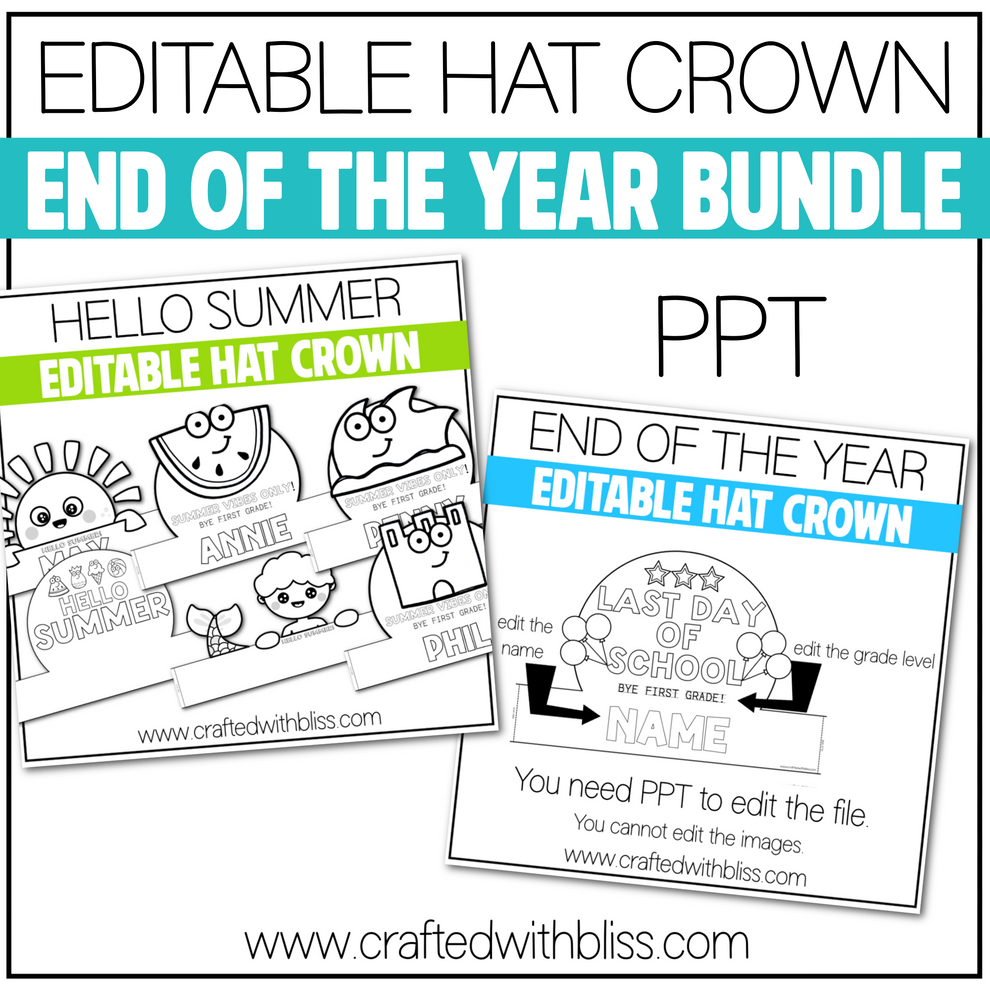 Editable Hat End of the Year and Summer Craft Crown Last Day Of School ...