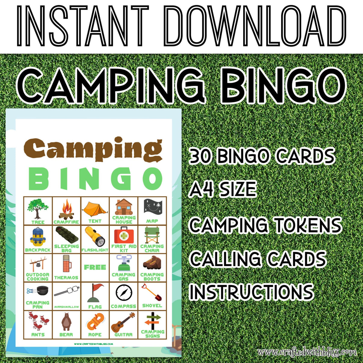 Camping Bingo For Kids - 30 Cards – CraftedwithBliss