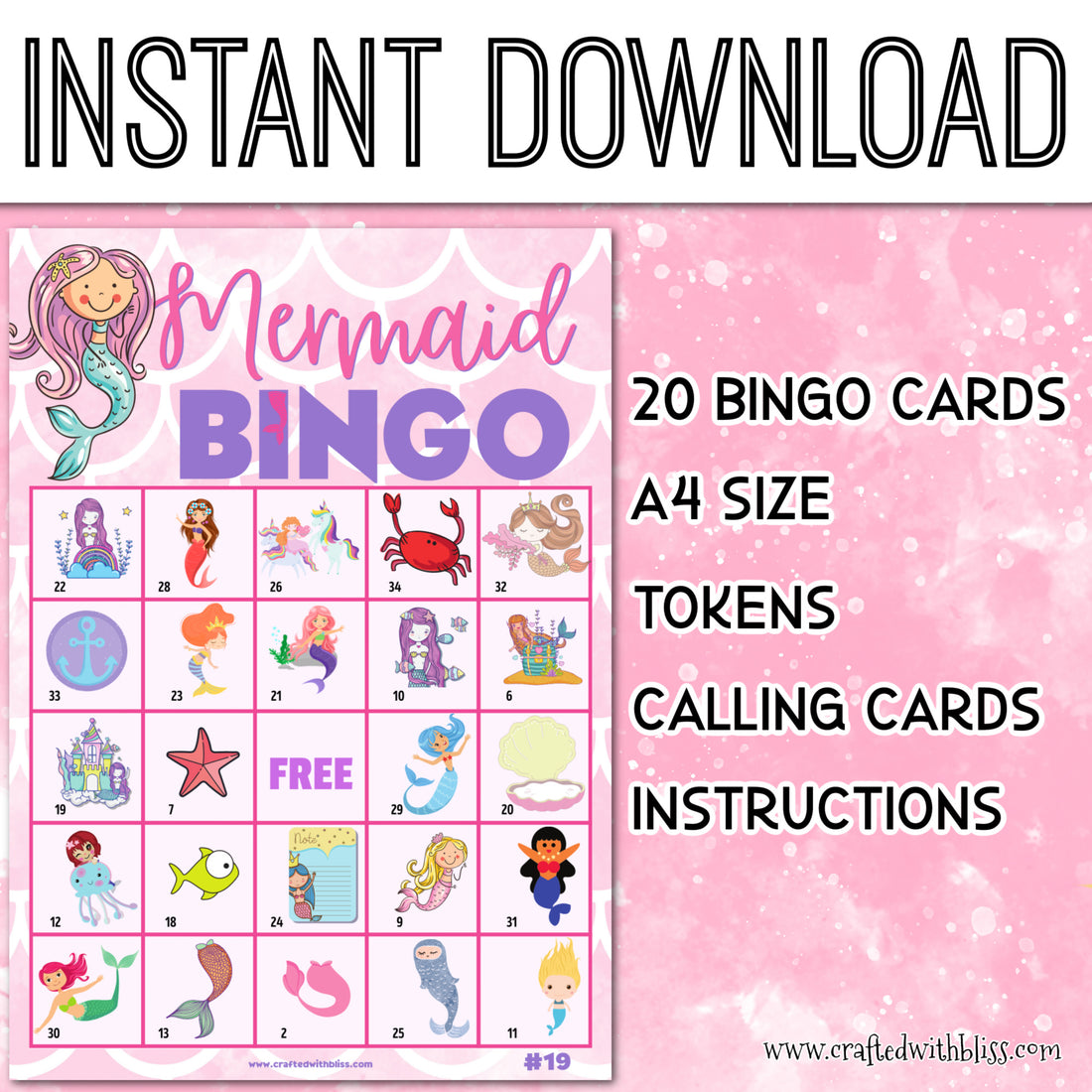 Mermaid Bingo For Kids - 20 Cards – CraftedwithBliss