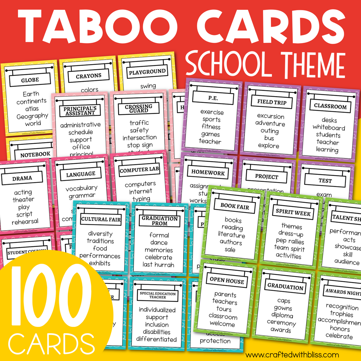 The Ultimate School Theme Taboo Game - 100 Cards – CraftedwithBliss